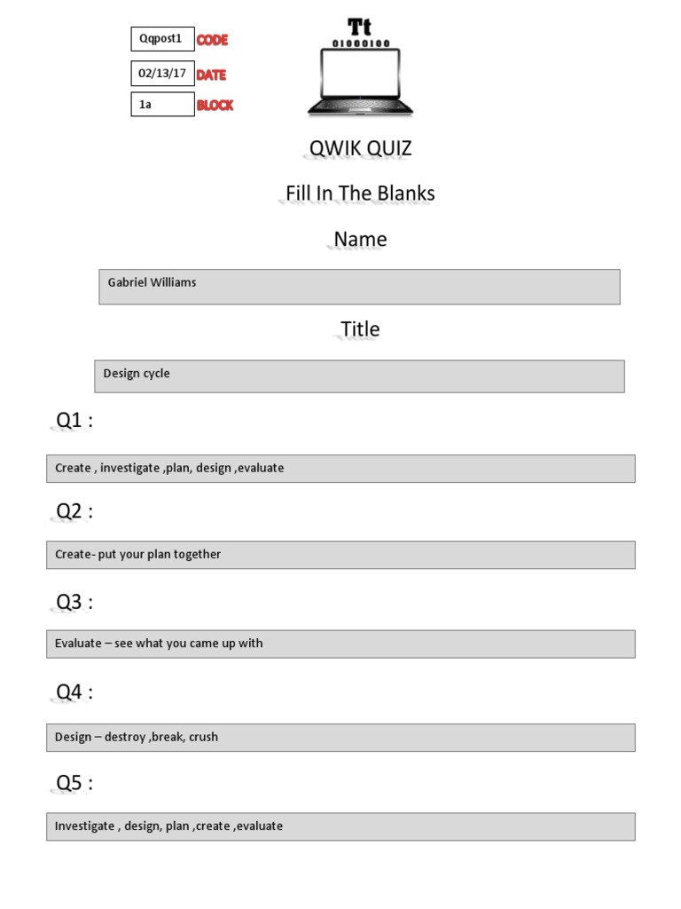 Qwik Quiz Fill in The Blanks 19 | PDF