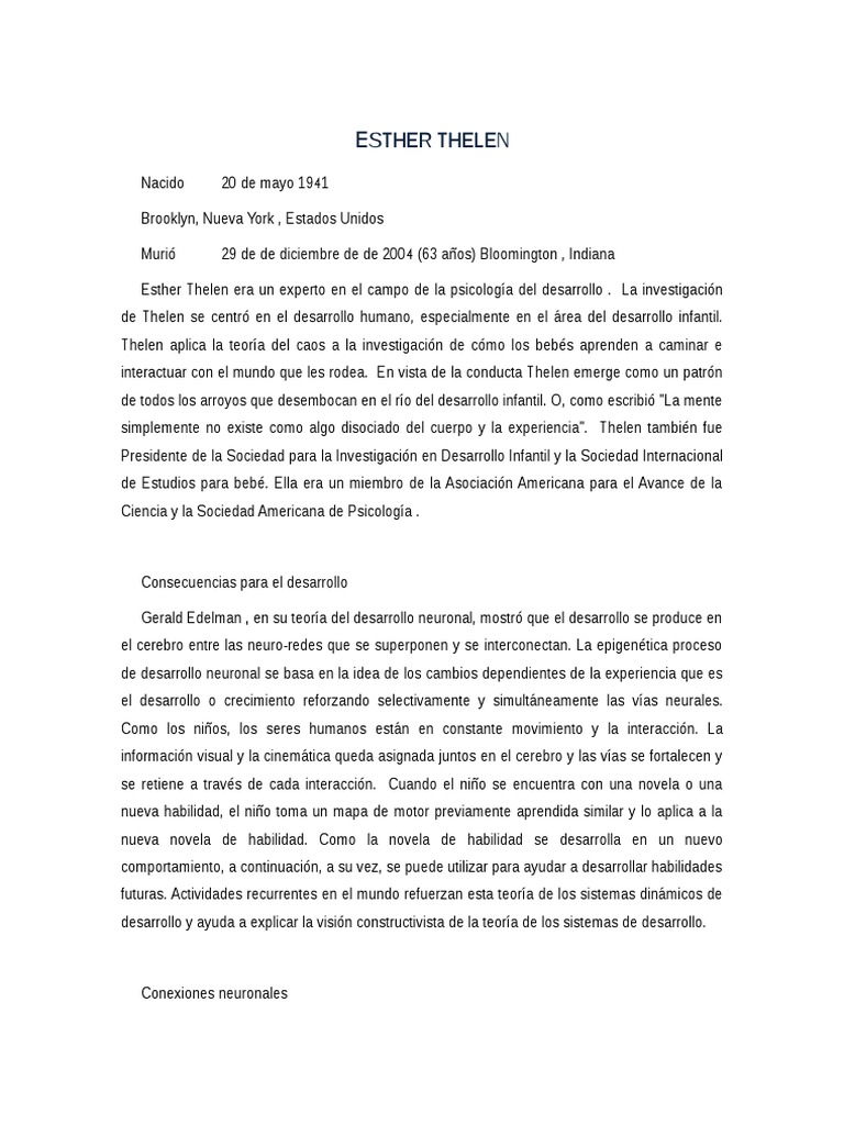 Esther Thelen | PDF | Movimiento (física) | Cerebro