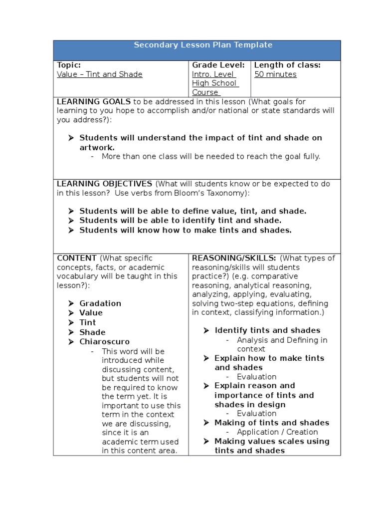 EDUC 232 Lesson Plan 1 | PDF | Lesson Plan | Color