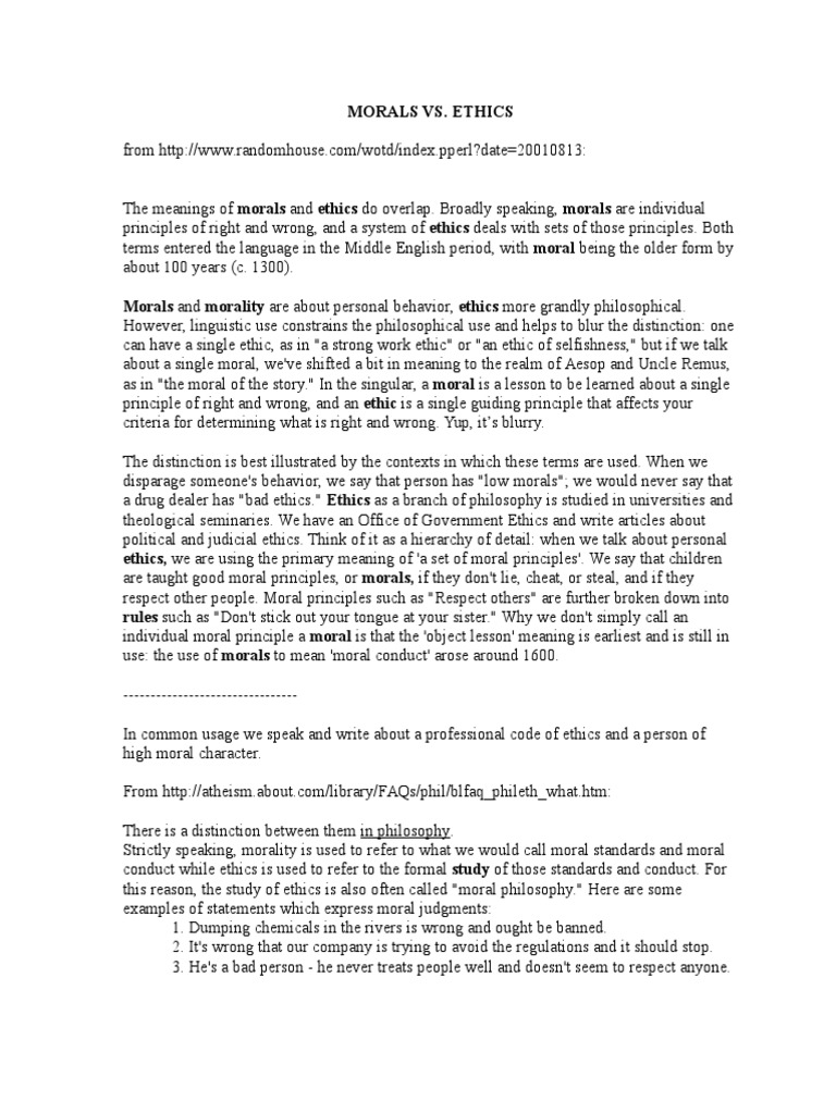 Morals Vs Ethics | Download Free PDF | Value (Ethics) | Morality