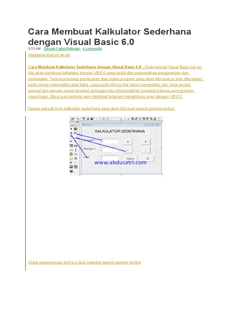 Cara Membuat Kalkulator Sederhana Dengan Visual Basic 6 | PDF