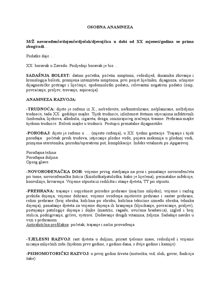 Pedijatrija - Anamneza I Status | PDF