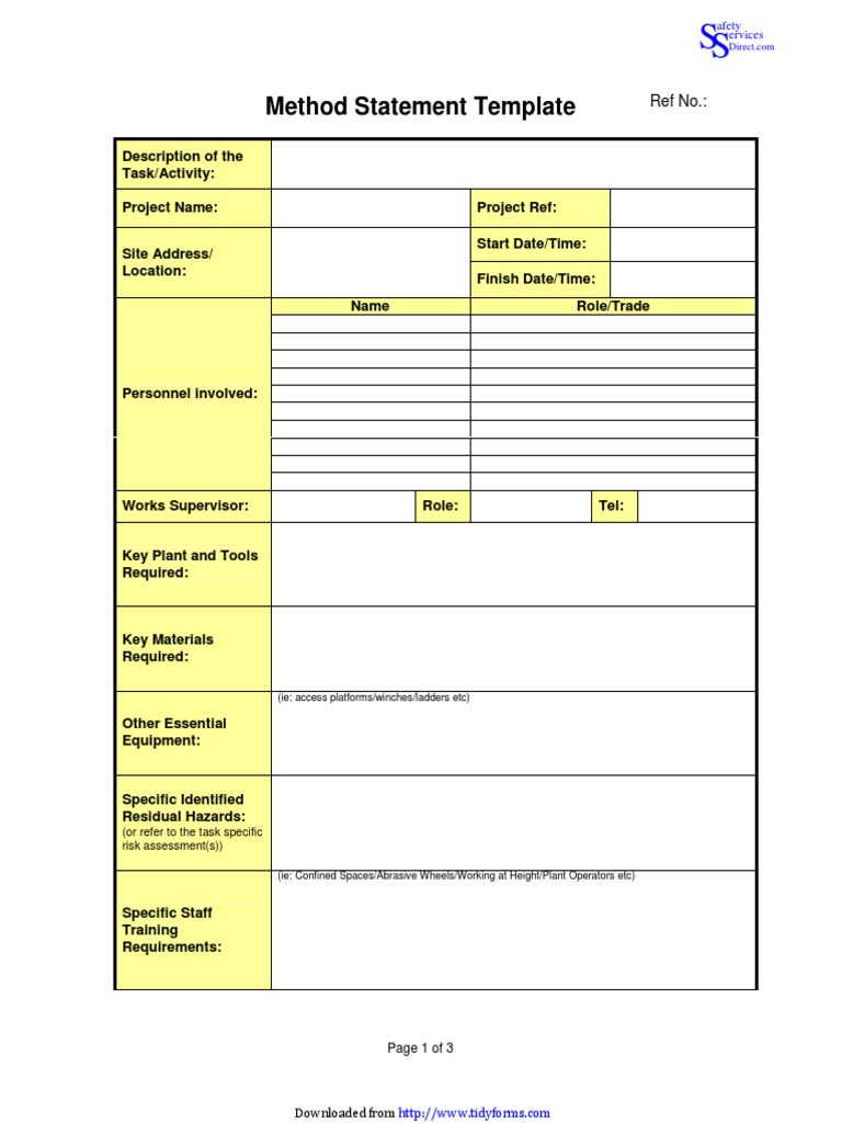 Method Statement Template 1 PDF | PDF | First Aid | Safety