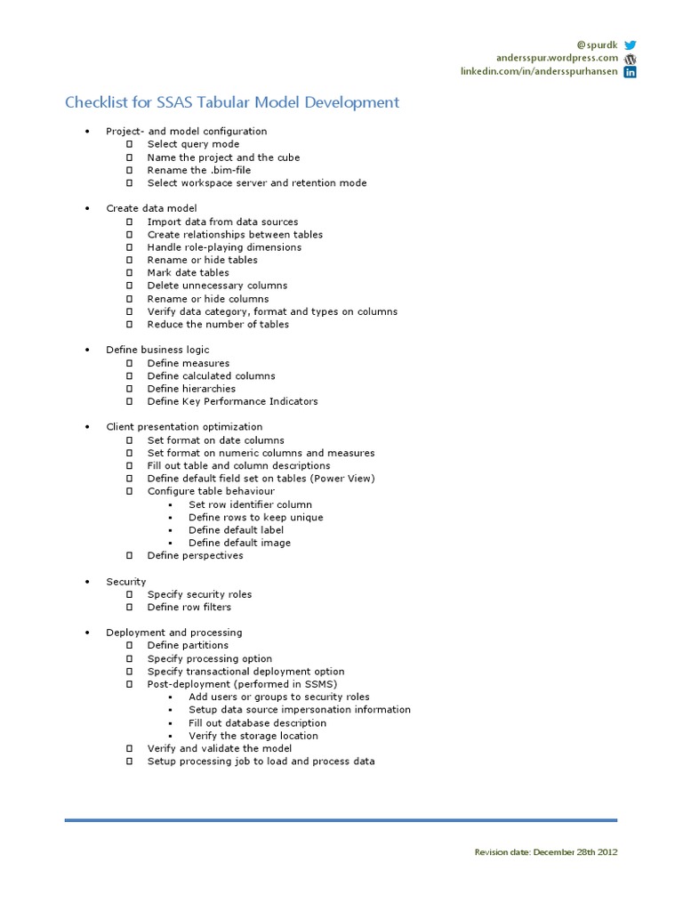 Checklist For Ssas Tabular Model Development | PDF