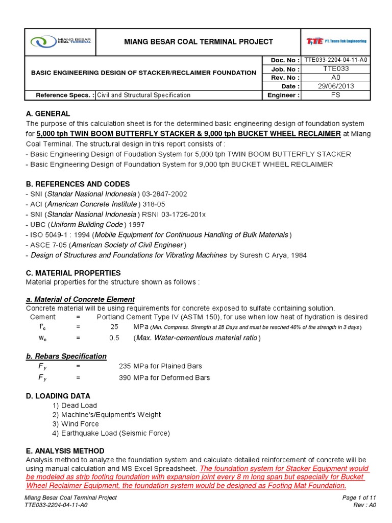 Stacker/Reclaimer Foundation Design Guide | PDF | Structural Load ...