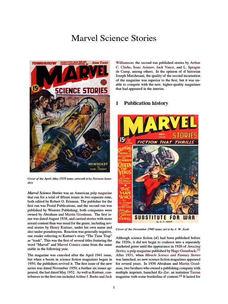 Marvel Science Stories: Pulp Sci-Fi Magazine from 1938-1952 | PDF ...
