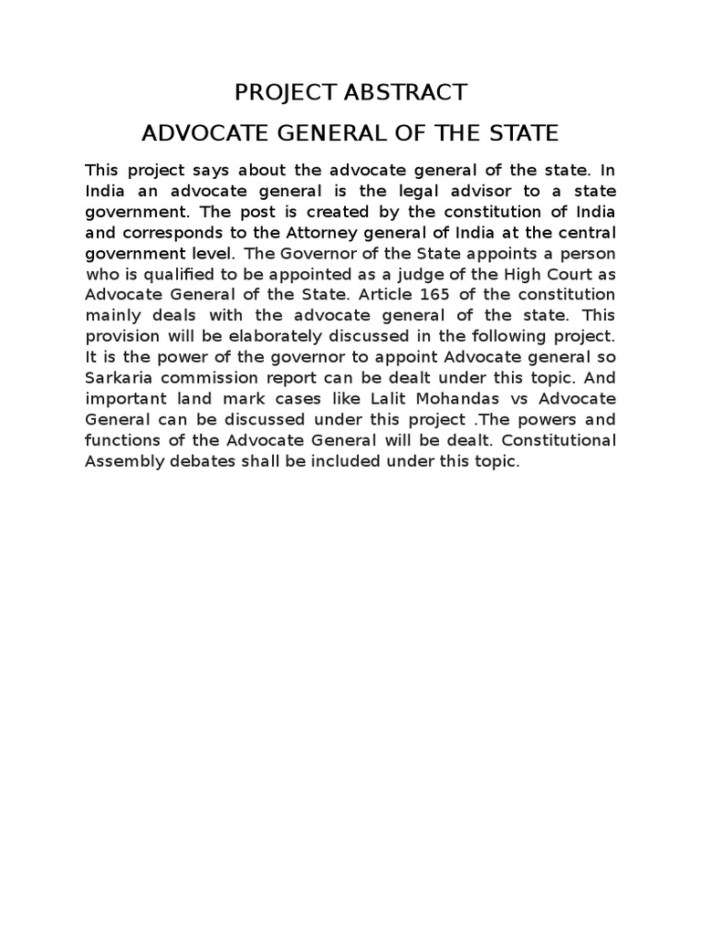 Project Abstract Advocate General Of The State Pdf