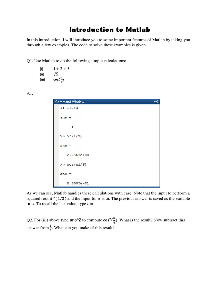 Matlab 1 | PDF | Matlab | Variable (Mathematics)