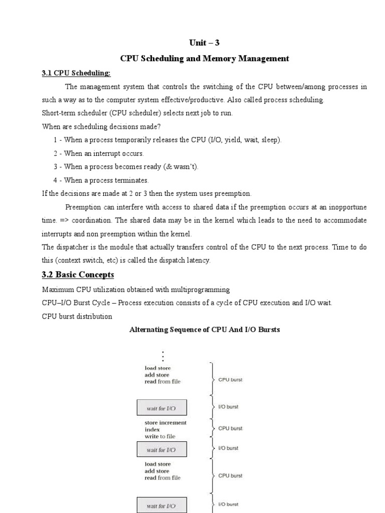 Unit - 3 CPU Scheduling and Memory Management | PDF | Scheduling ...