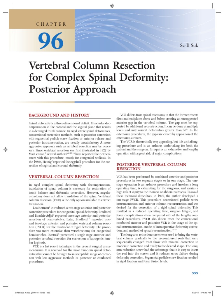 Vertebral Column Resection For Complex Spinal Deformity: Posterior ...