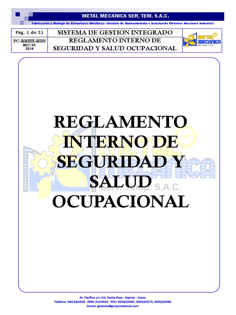 Reglamento de Seguridad y Salud Ocupacional