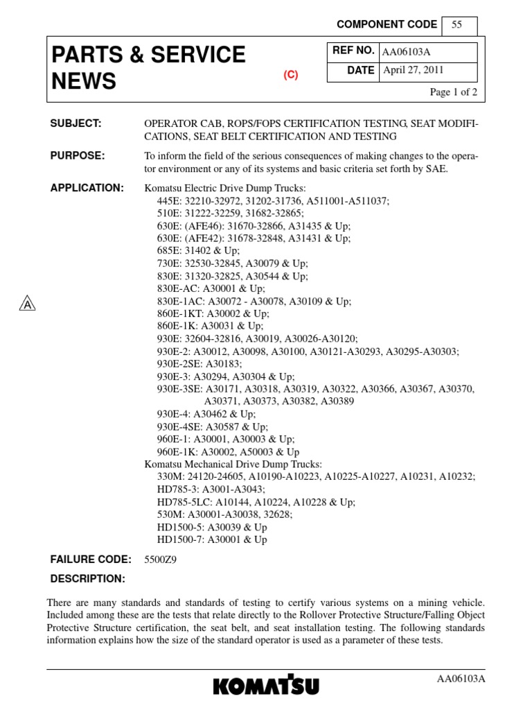 AA06103A ROPS - FOPS Certification | PDF | Vehicles | Transport