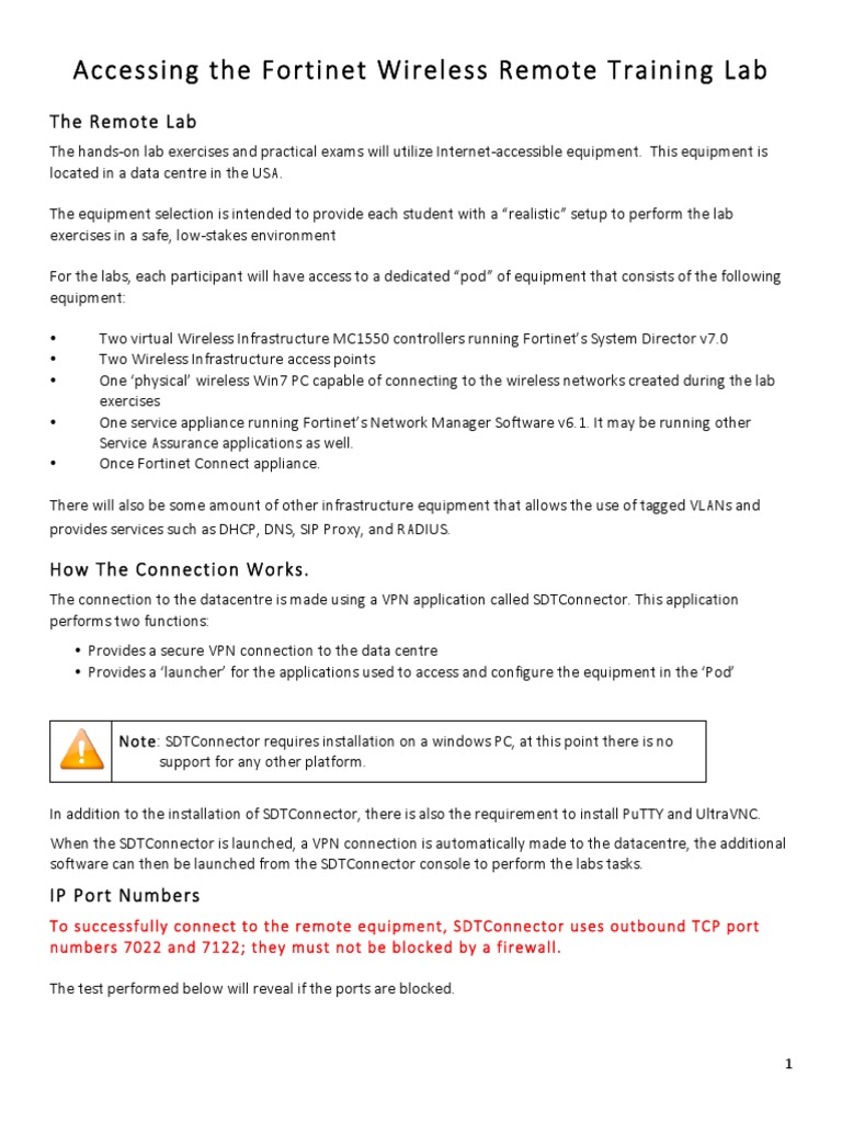 Accessing The Fortinet Wireless Remote Training Lab | PDF | Port (Computer Networking ...