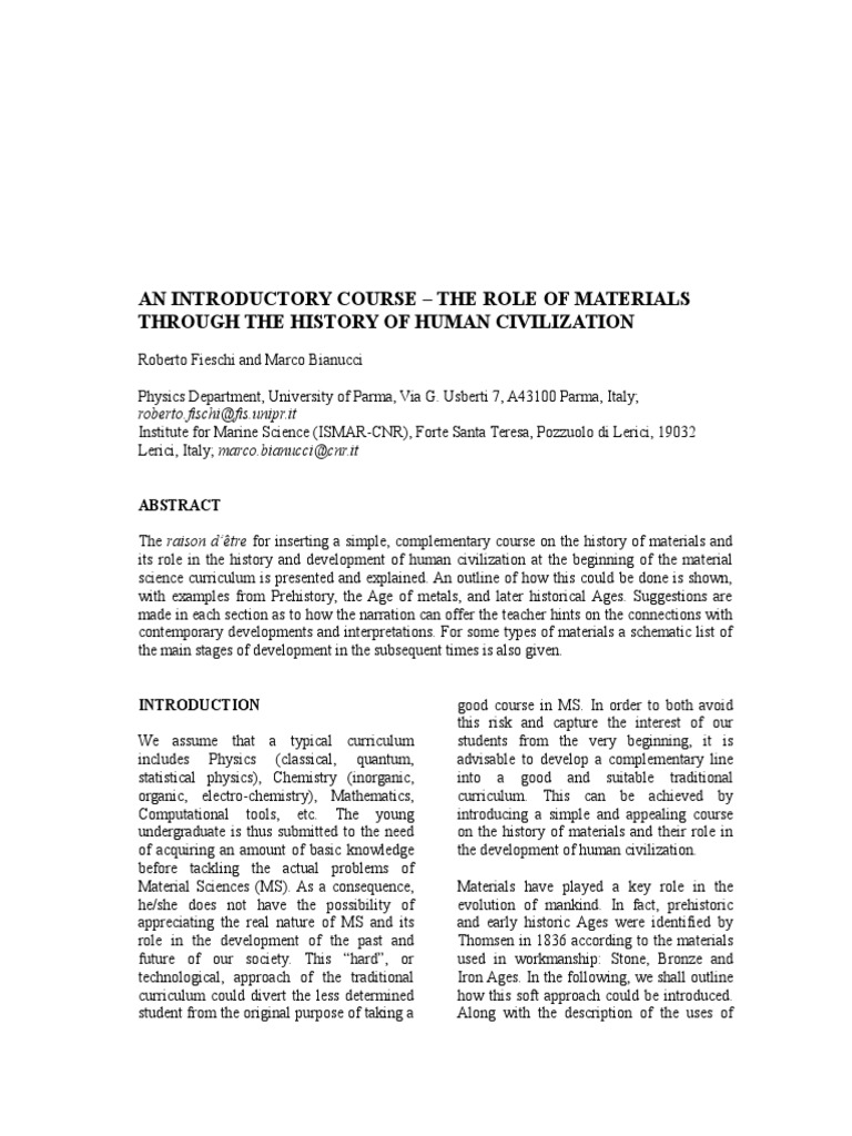An Introductory Course - The Role of Materials Through The History of ...