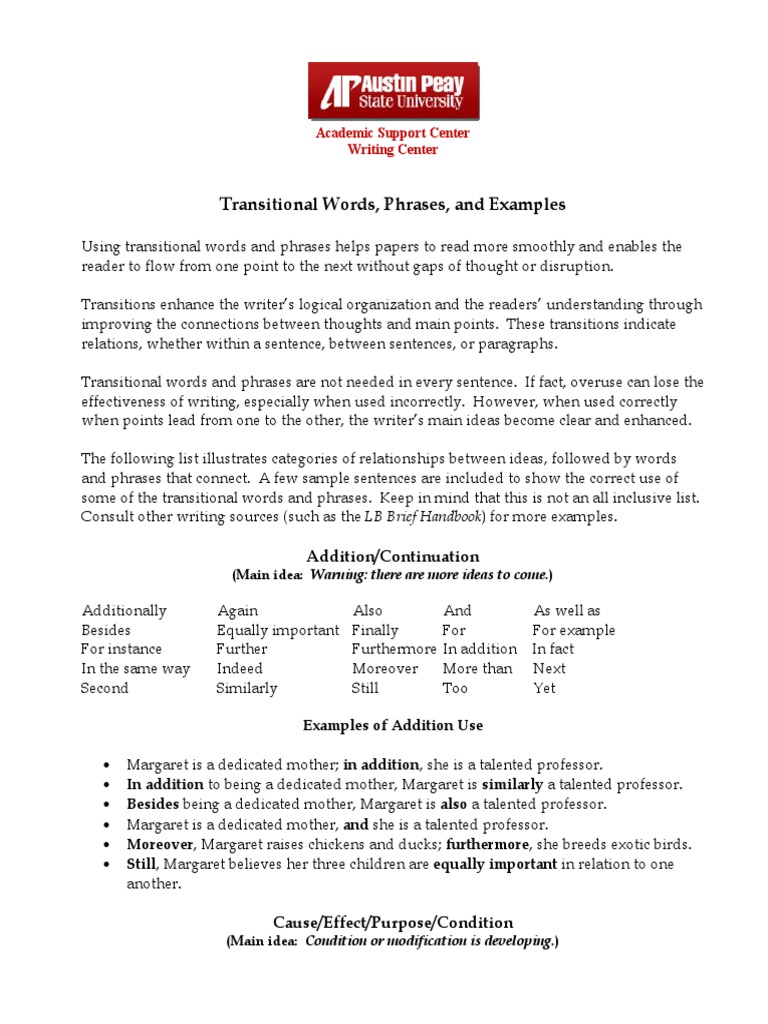Transitional Words and Phrases Guide | PDF | Traffic Ticket | Traffic