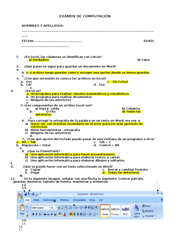 Examen de Computación | Microsoft Excel | Microsoft PowerPoint