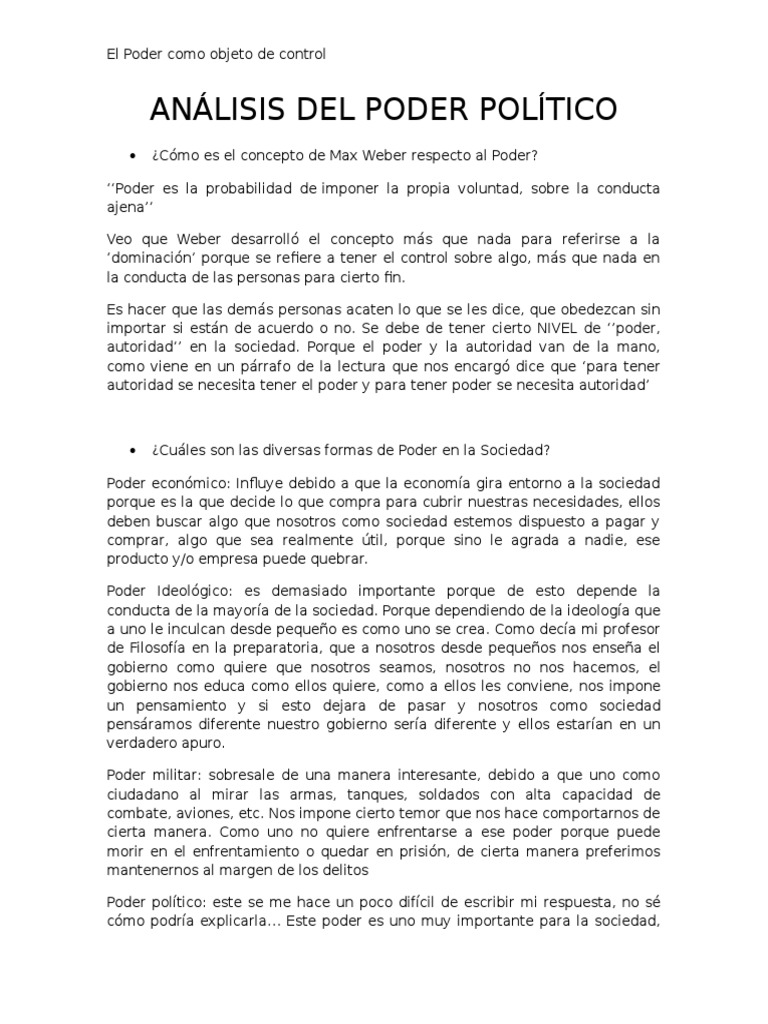 Análisis Del Poder Político | PDF | Sociedad | Gobierno