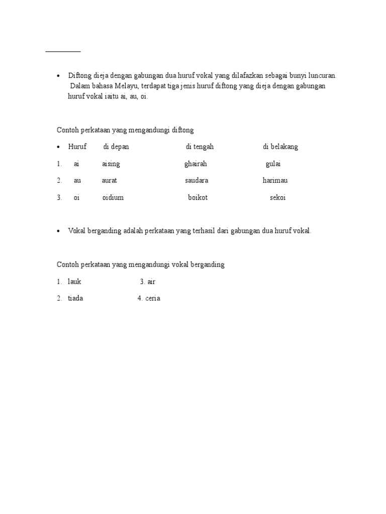 DIFTONG | PDF | Kajian Bahasa Asing | Sains & Matematika