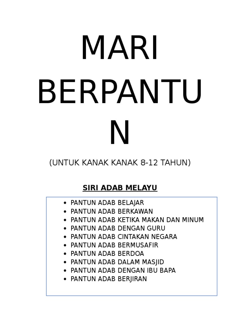 Pantun Adab untuk Kanak-Kanak | PDF | Memasak, Makanan, & Anggur ...