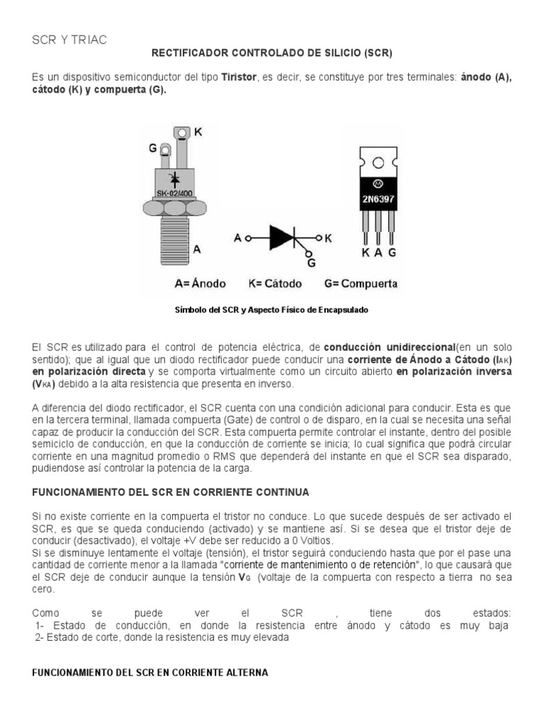 Funcionamiento de SCR y TRIAC | PDF | Transistor | Resistor