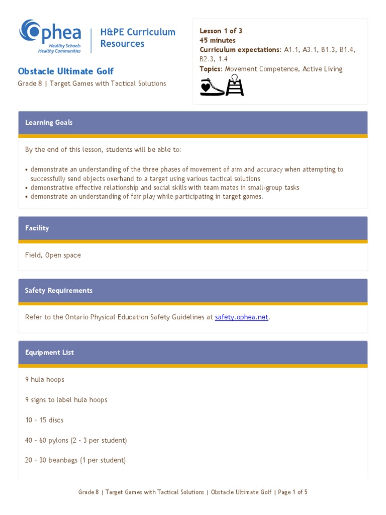 Sample Lesson Plan From Ophea | PDF | Physical Education | Cognition