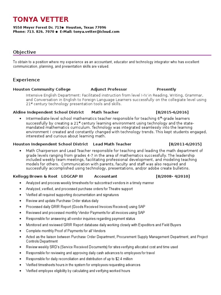 Tonya Vetter-Spring Resume-2017 | PDF | Expense | Teachers