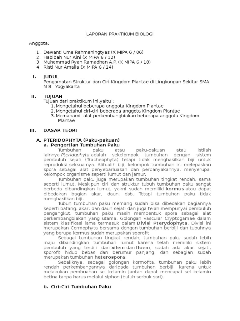 Laprak Bio Tumbuhan Lumut Dan Paku | PDF | Sains & Matematika