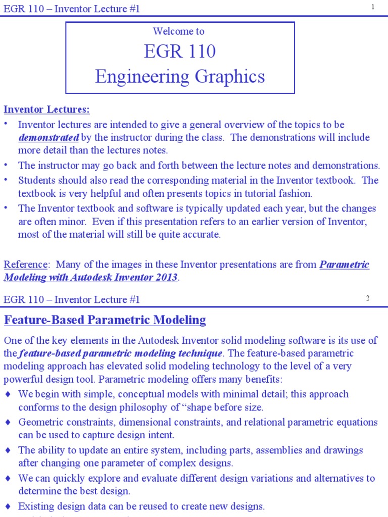 EGR 110 Engineering Graphics: Inventor Lectures | PDF | Shape | Geometry