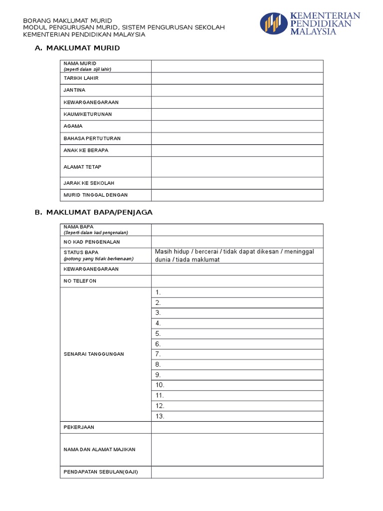 Borang Maklumat Murid | PDF