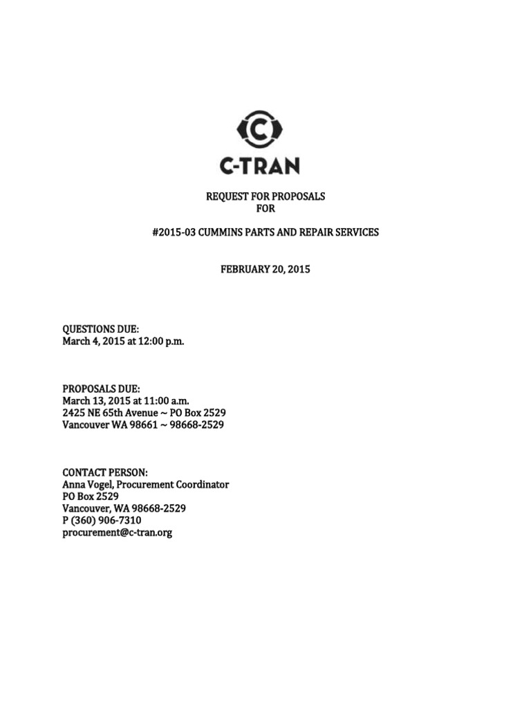 2015-03 Cummins Parts and Repair Services | PDF | Request For Proposal ...