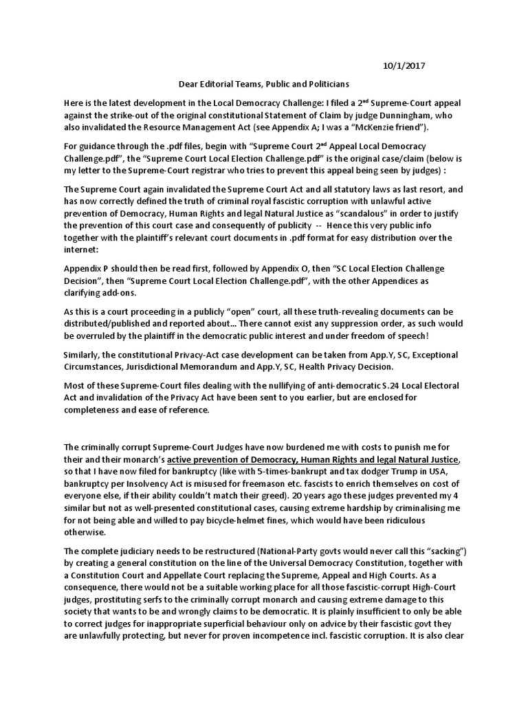E - Letter To The Editorial Team, 10-1-17 | PDF | Politics | Law