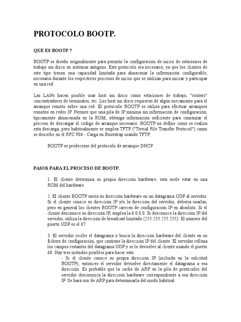Protocolo Bootp Resumen | PDF | Dirección IP | Red de computadoras