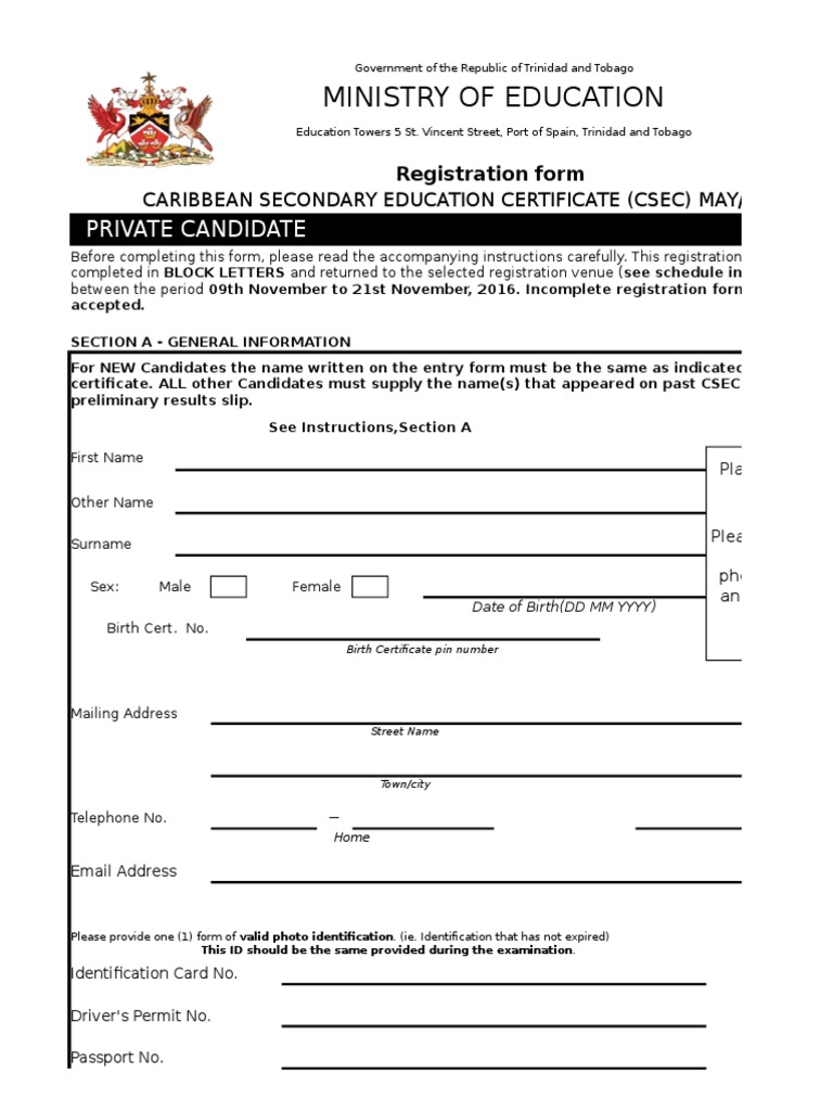 Csec June 2017 Nationals Application Forms | PDF | Identity Document ...