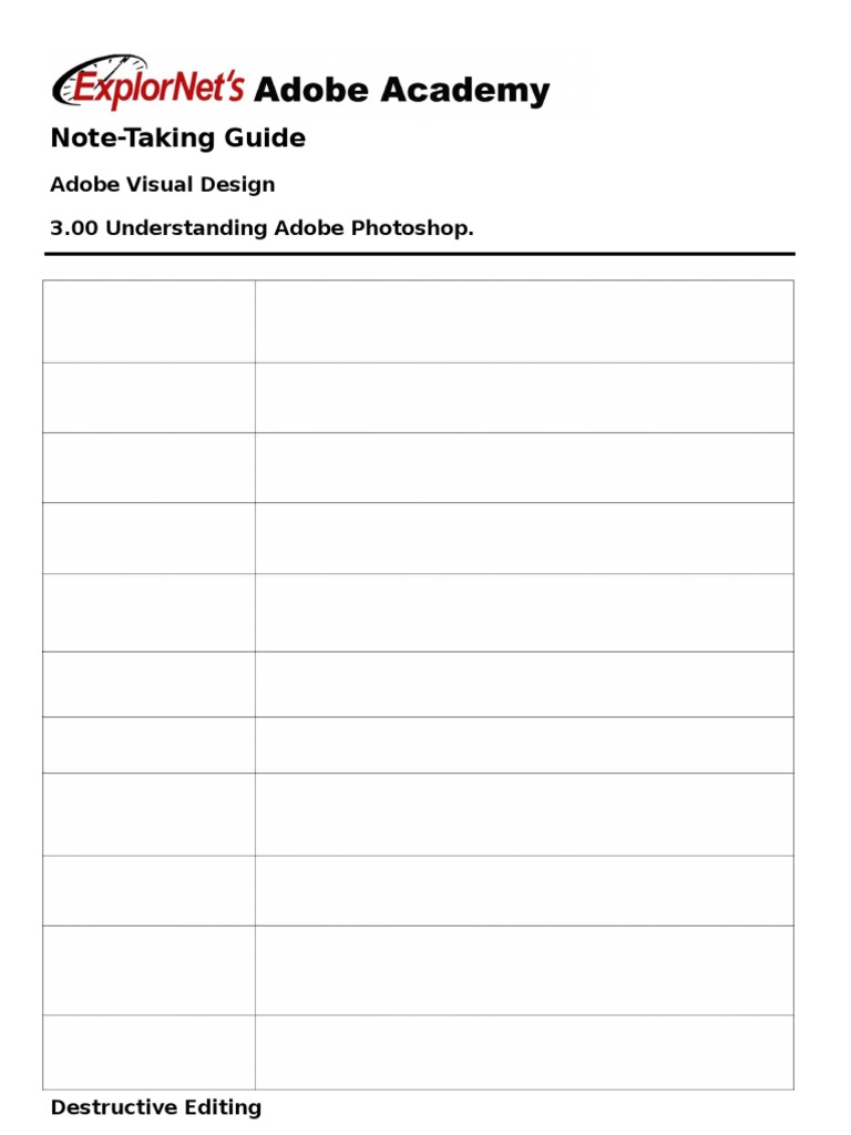 Note-Taking Guide: Adobe Visual Design 3.00 Understanding Adobe ...