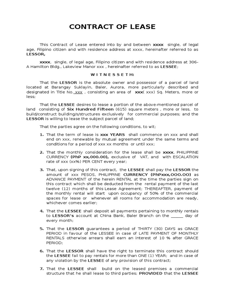 Contract of Lease_template | Lease | Renting