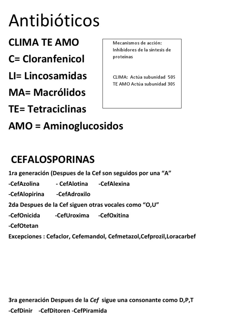 Antibióticos: Clima Te Amo C= Cloranfenicol LI= Lincosamidas MA ...