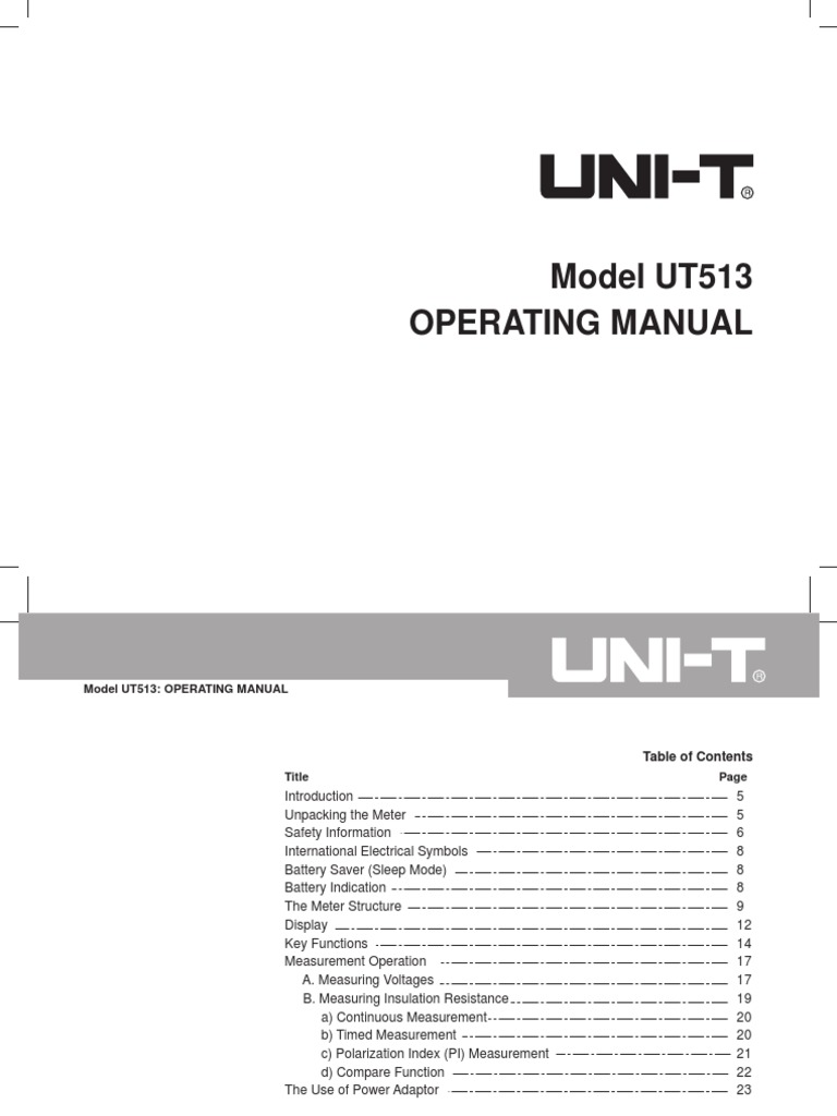 UT513 Eng Manual PDF | PDF | Ac Power Plugs And Sockets | Battery ...