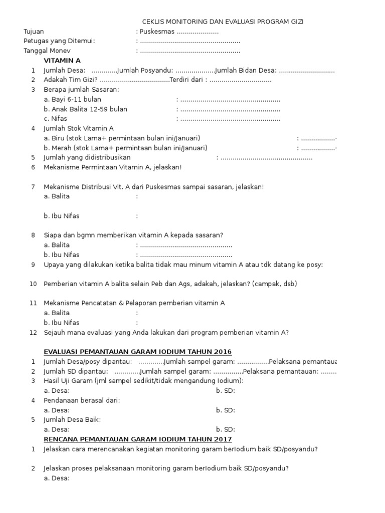 Ceklis Evaluasi Program Gizi | PDF | Bisnis