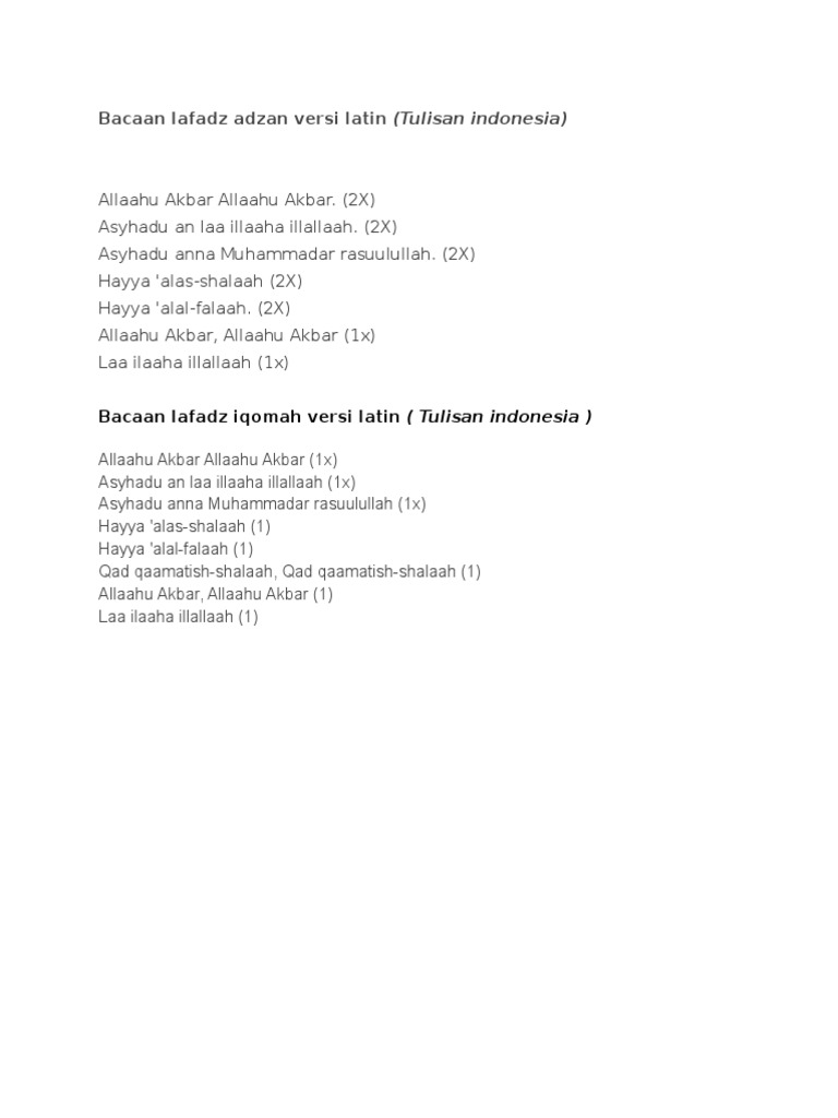 Bacaan Lafadz Adzan Versi Latin | PDF