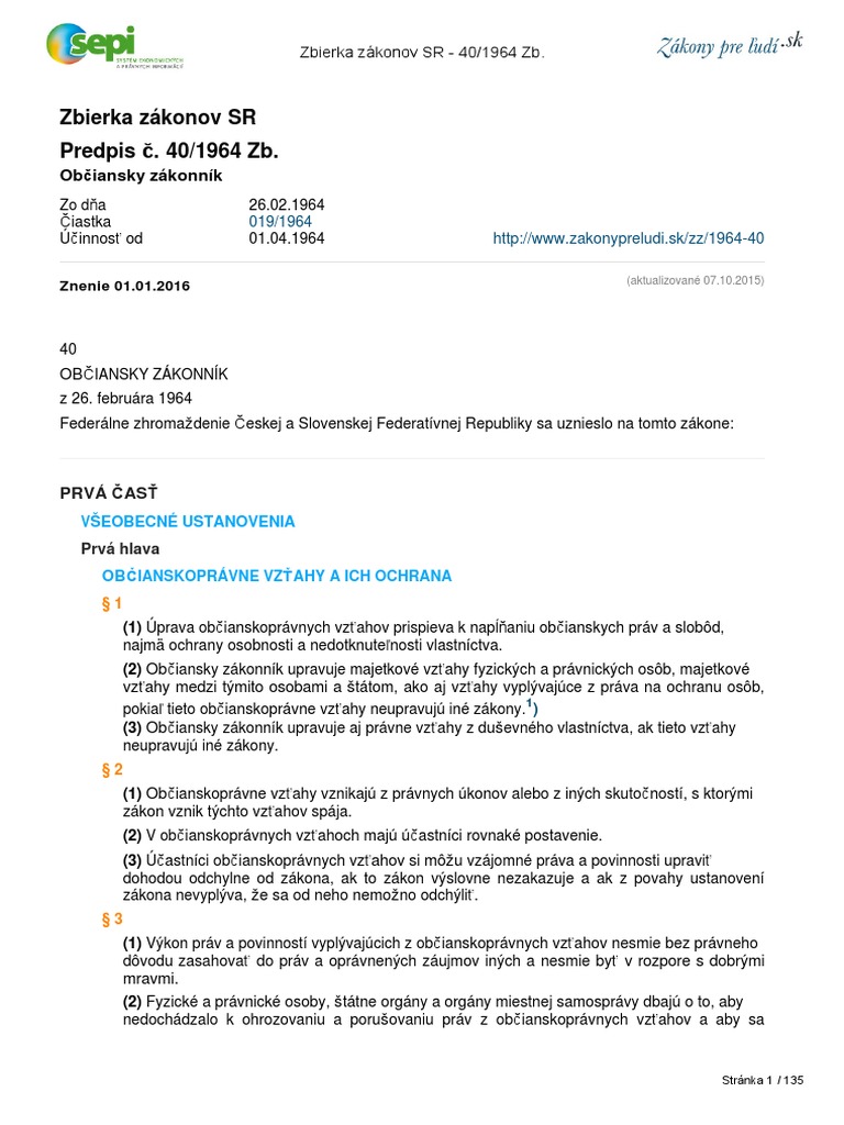 Obciansky Zakonnik 40/1960 | PDF