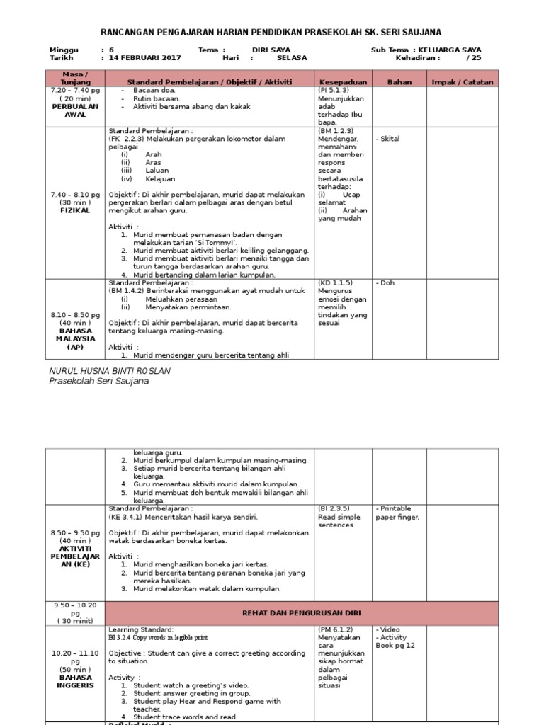 RPH Minggu 6 Selasa 2017 | PDF