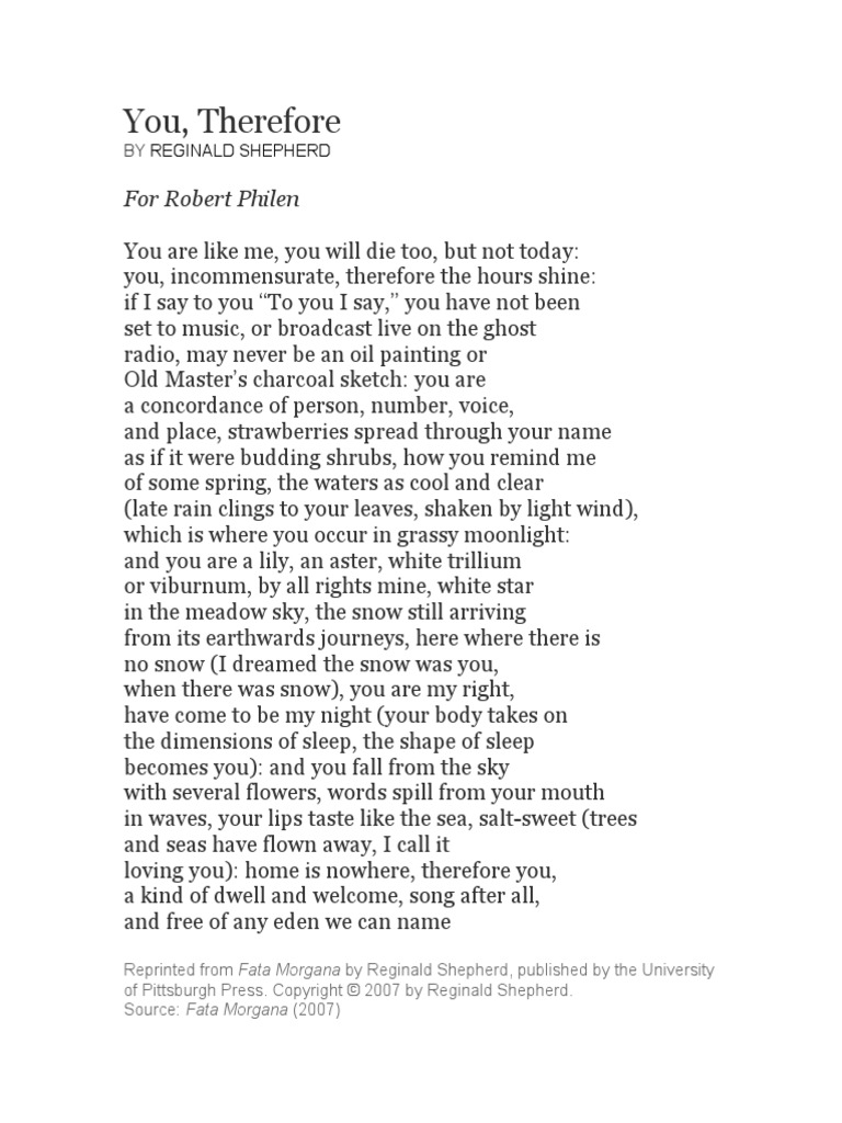 Reginald Shepherd - You, Therefore | PDF