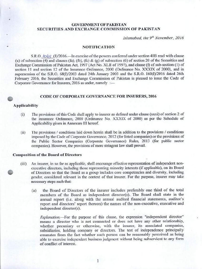 SRO-Code of Corporate Governance For Insurers, 2016 | PDF