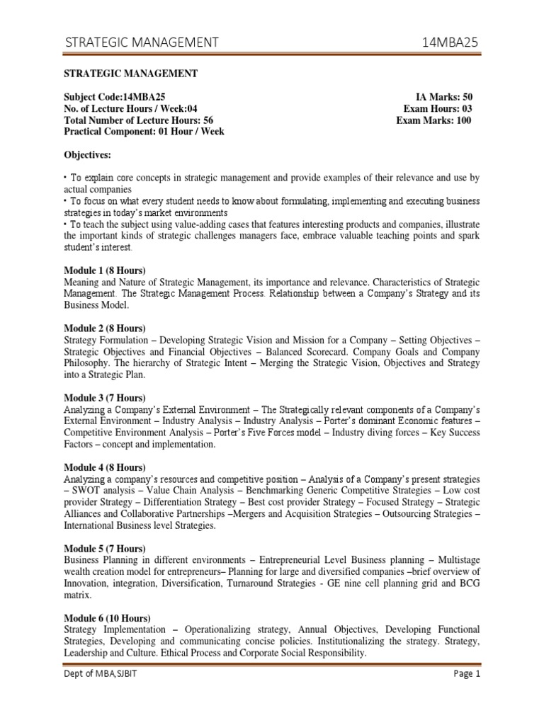 Mba II Strategic Management (14mba25) Notes | PDF | Strategic ...