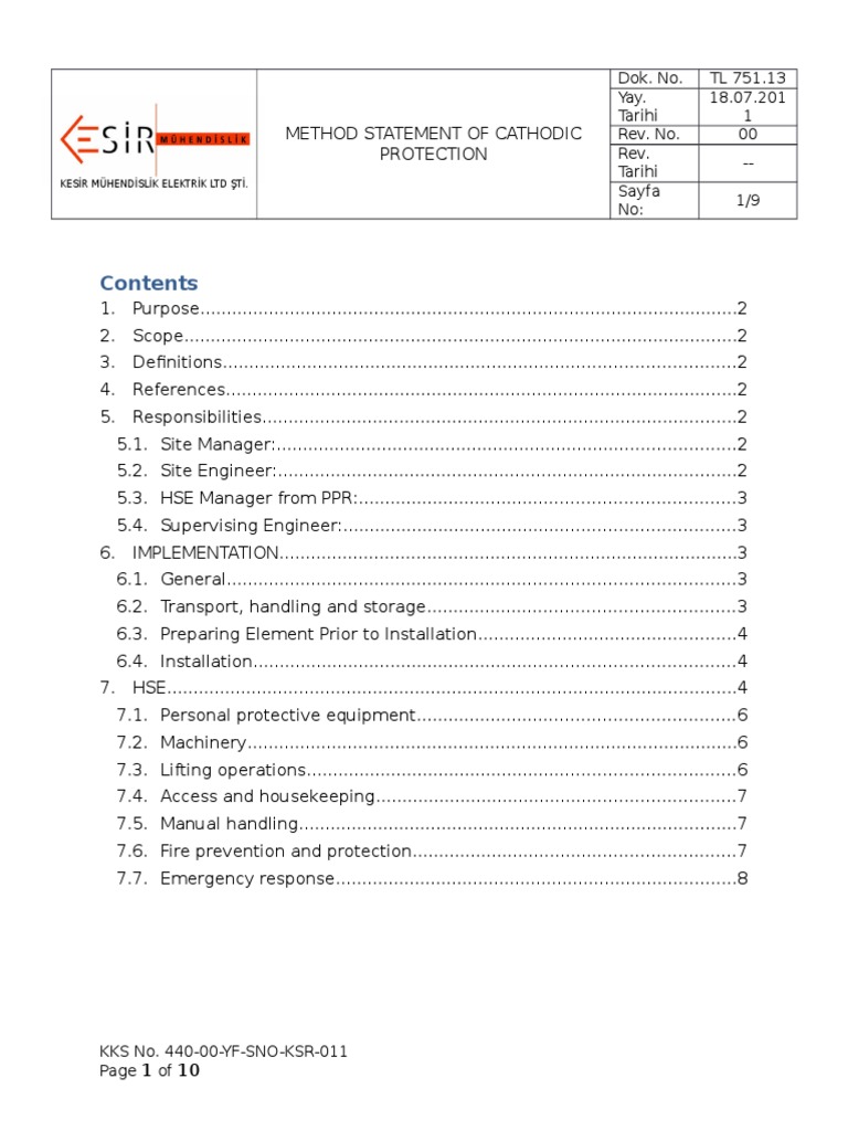 Method Statement Cathodic Protection | PDF | Personal Protective Equipment | Welding