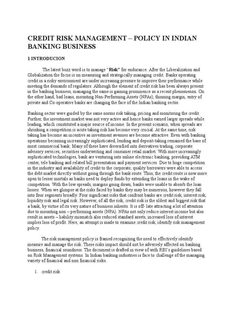 Credit Risk Management - Policy in Indian Banking Business | PDF ...