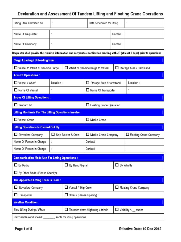 Sample Lifting Plan 300909 | PDF | Stevedore | Crane (Machine)