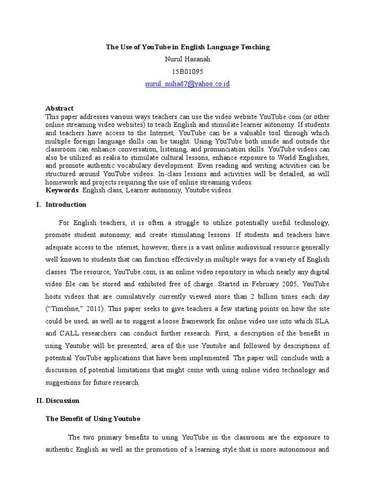 The Use of YouTube in English Language Teaching | PDF | English As A ...
