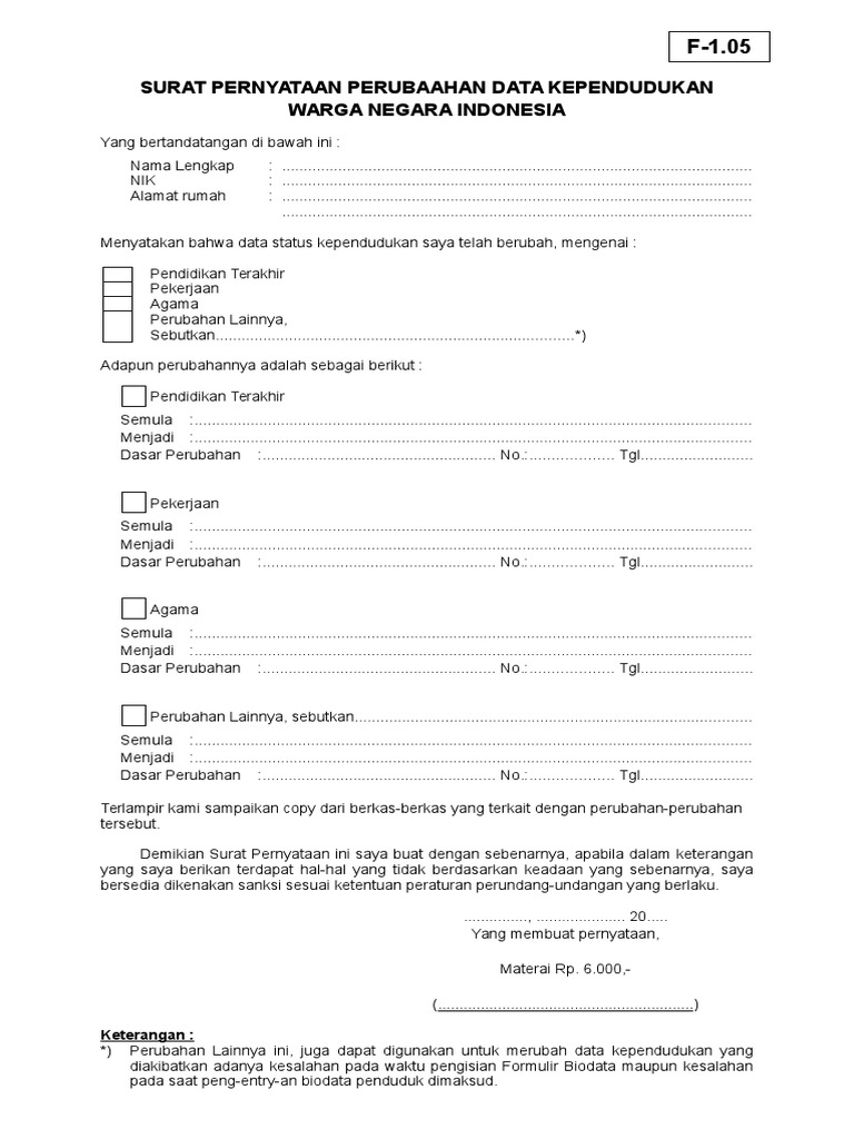 Contoh Formulir F-1.05 | PDF