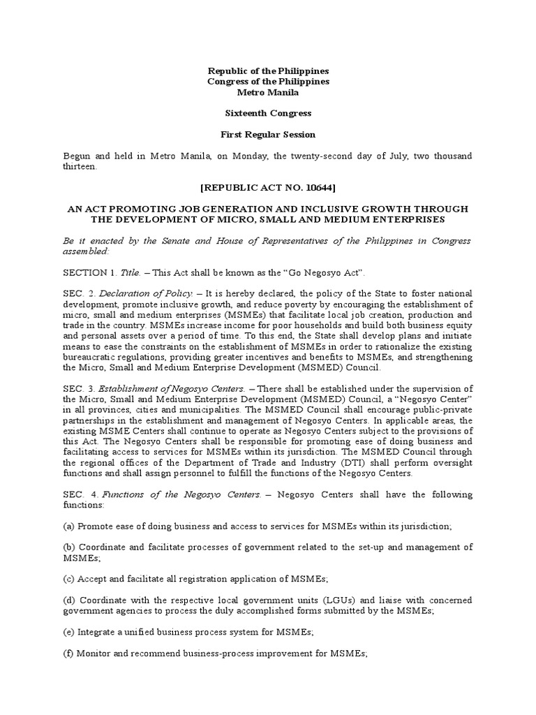Ra 10644 | Download Free PDF | Entrepreneurship | Philippines